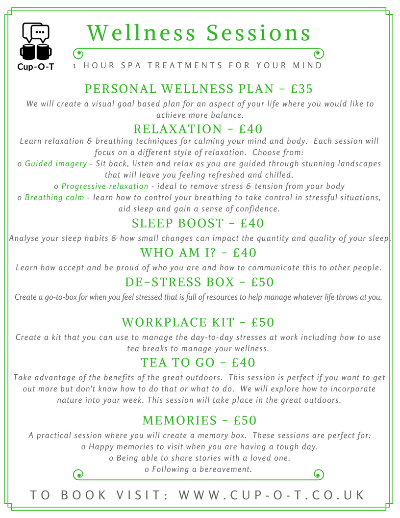 £5 off Wellness sessions- Spa treatments for your mind! – Cup-O-T ...